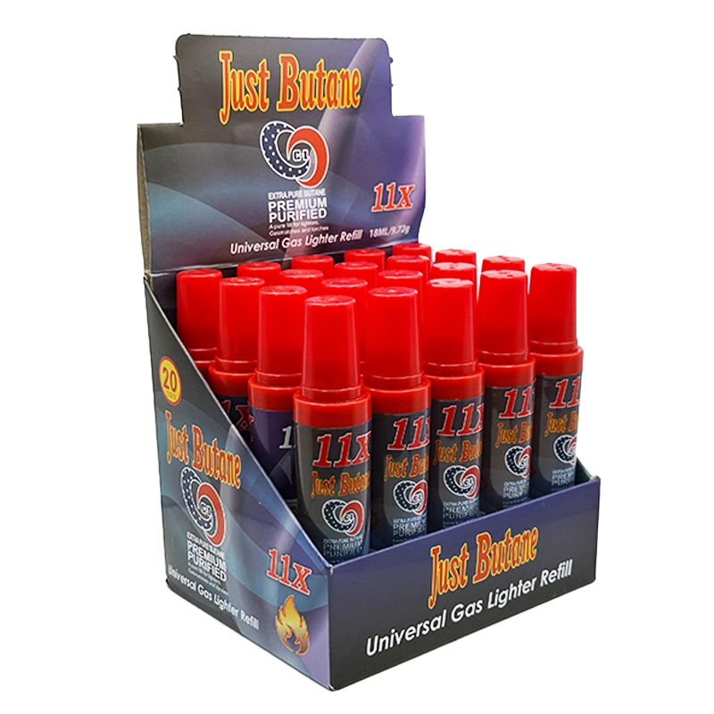 Just Butane 11x Mini Universal Gas Lighter Refill 18mL - Display of 20 ...